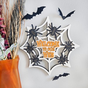 Personalized Halloween Family Name Wood Sign Welcome to Our Web Family ...