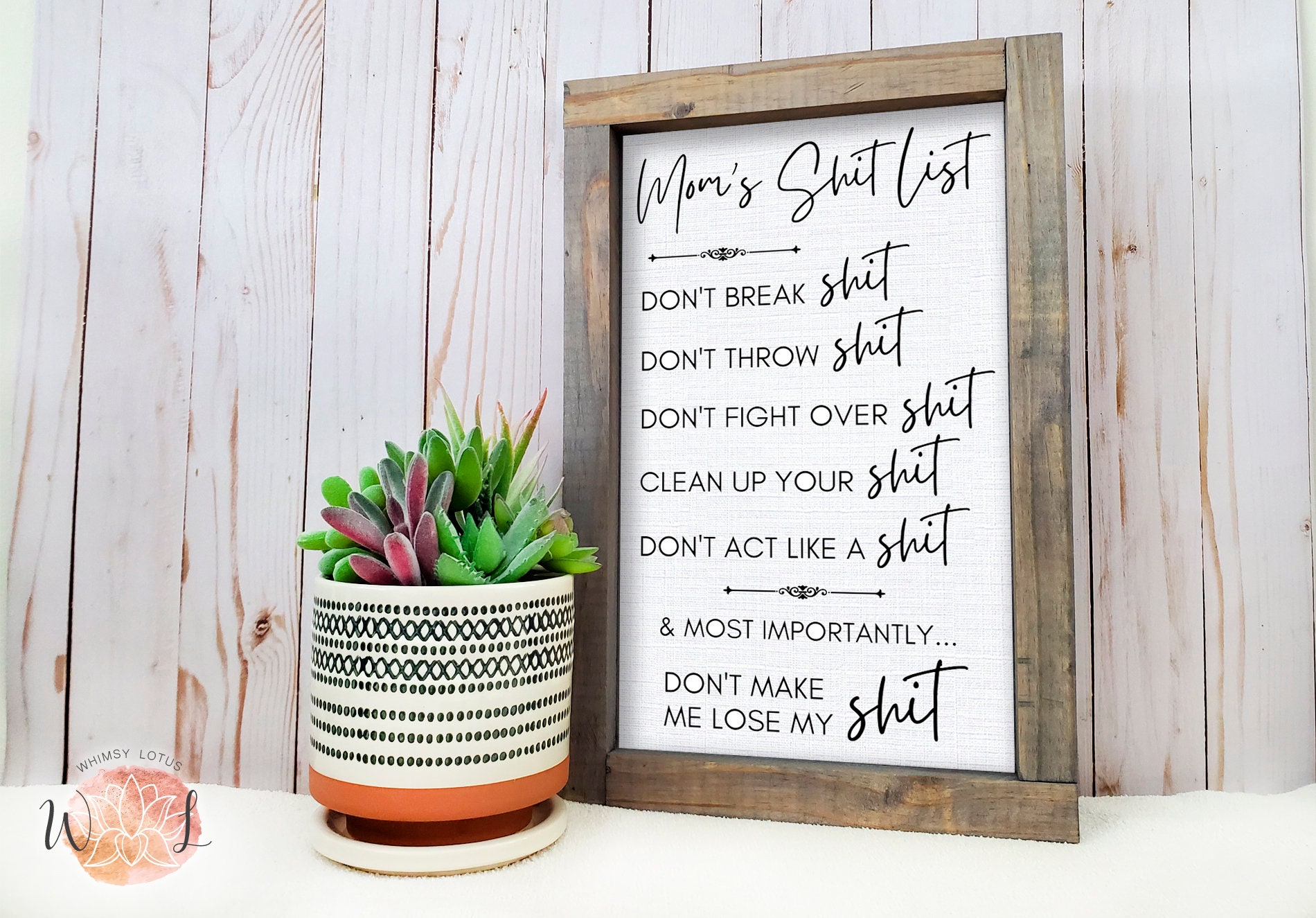 Mom's Shit List Rustic Farmhouse Wood Sign Framed Funny | Etsy