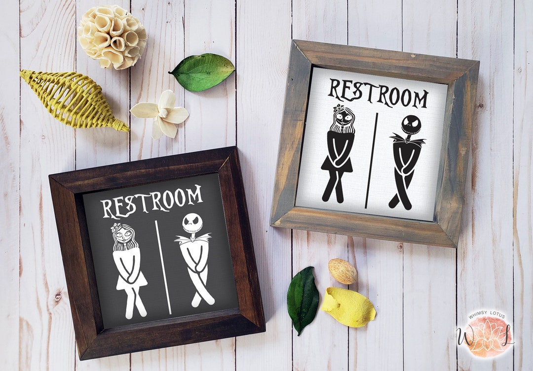 Nightmare Before Christmas Restroom Wood Sign | Jack and Sally Decor - Etsy