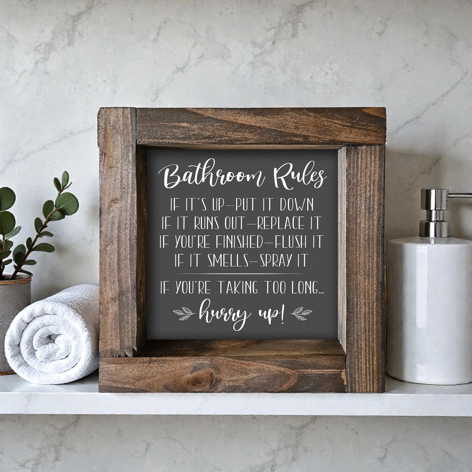 Bathroom Rules Rustic Farmhouse Wood Sign, Funny Humor Frame - Etsy