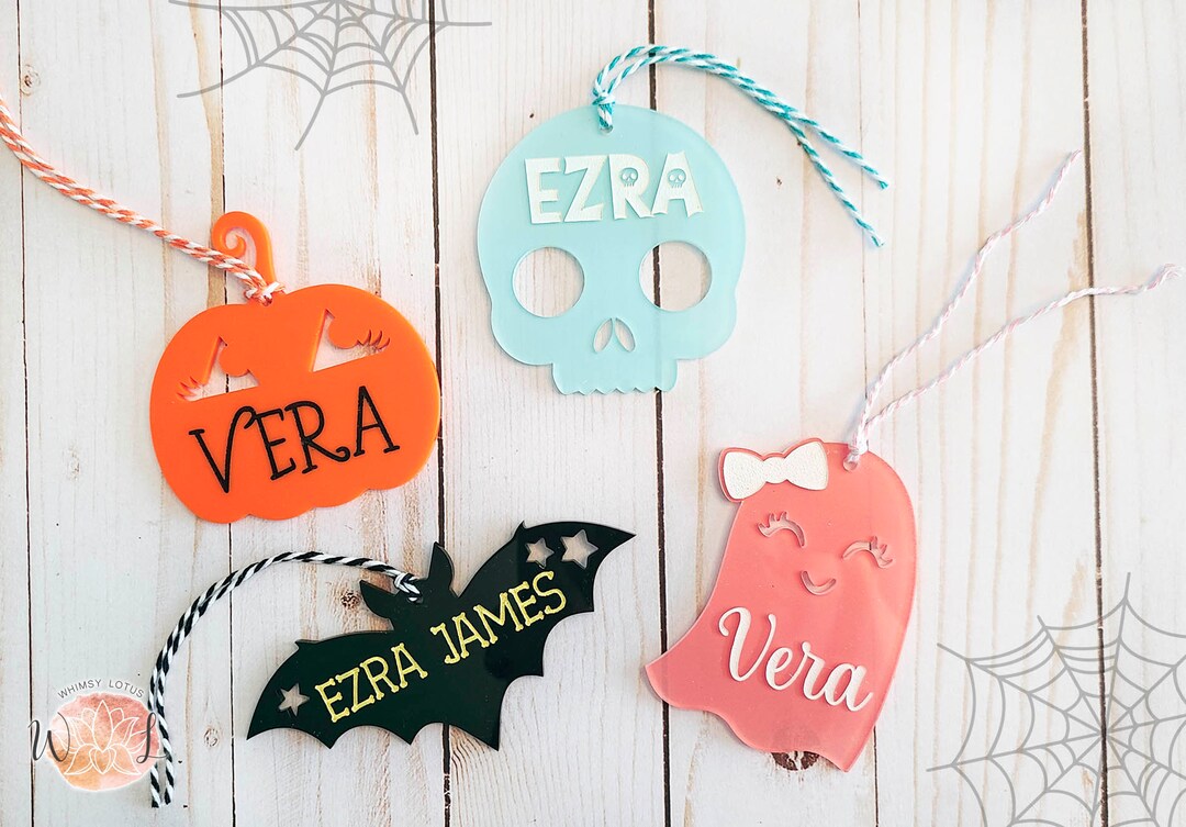 Personalized Halloween Name Tag: Acrylic Basket Bucket Tag - Etsy