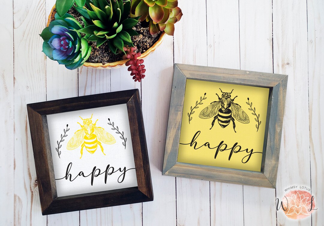 Bee Happy Rustic Farmhouse Wood Sign, Framed Summer Sign - Etsy