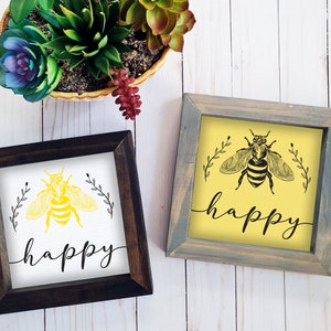 Bee Happy Rustic Farmhouse Wood Sign, Framed Summer Sign - Etsy