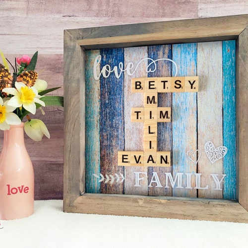 Scrabble Family Name Rustic Farmhouse Wood Frame Sign - Etsy