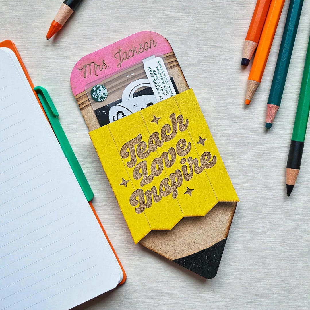 Engraved Wooden Pencil Gift Card Holder | Teacher Appreciation - Etsy