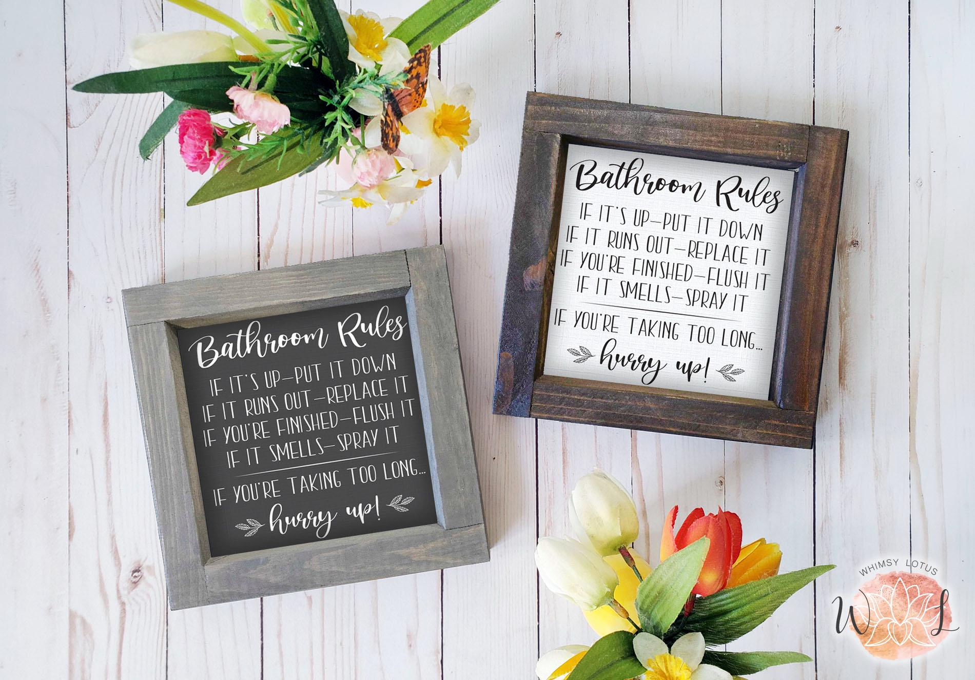 Bathroom Rules Rustic Farmhouse Wood Sign, Funny Humor Frame - Etsy