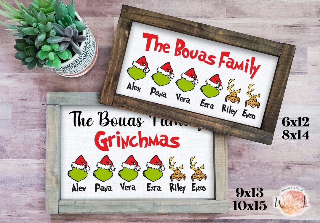 Grinch Personalized Family Wood Sign Custom Grinchmas Name Sign Holiday ...