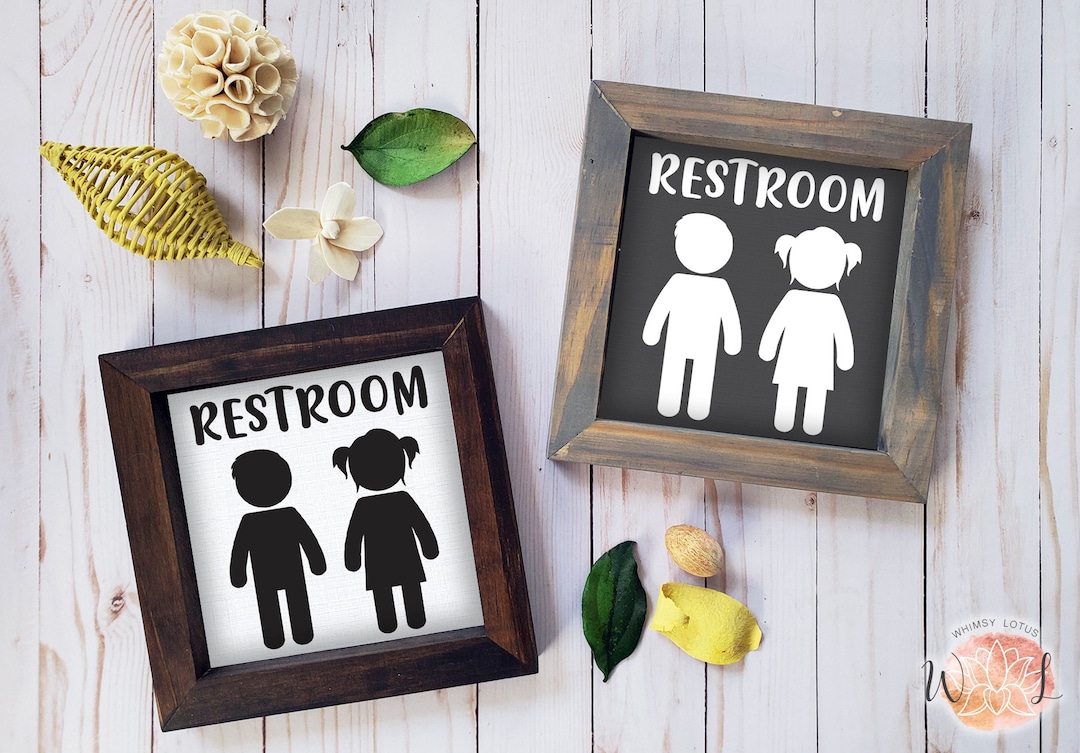 Kids Restroom Sign | Bathroom Wood Framed Sign | Rustic Farmhouse Home ...