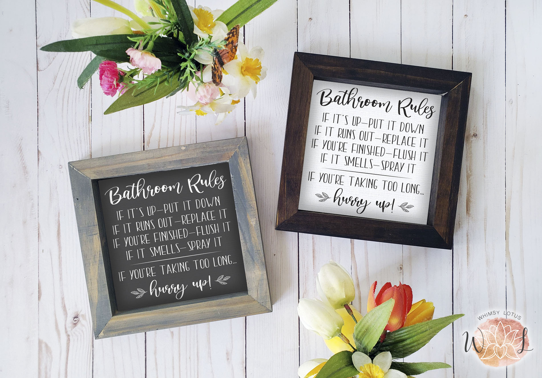 Bathroom Rules Rustic Farmhouse Wood Sign Funny Humor Frame | Etsy