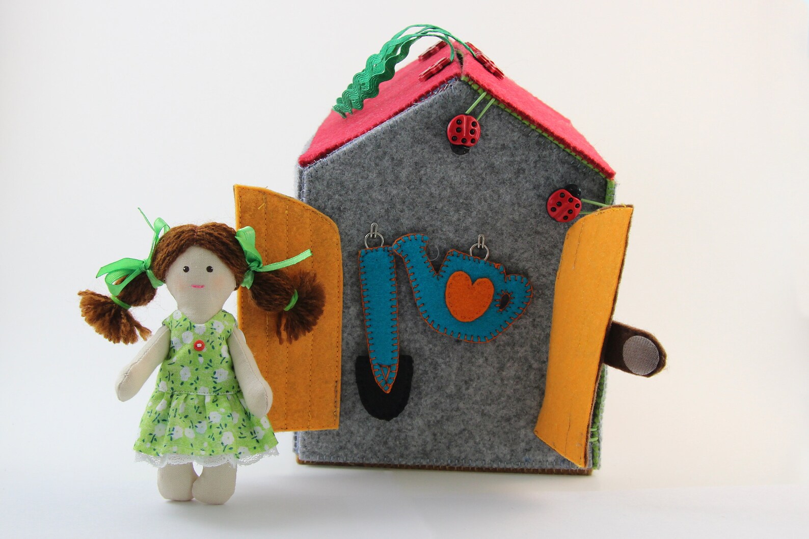 Felt Doll House With Bedside Lamp, Portable Doll House, Travel Toy Doll ...