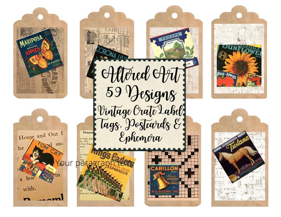Vintage Crate Label Tags, Postcards, Ephemera for Journaling ...