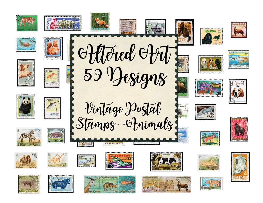 Vintage Postal Stamps--animals Digital Download Instant Printable Files ...