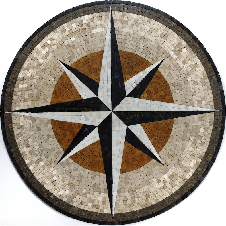 Nautical Compass Mosaic Marble Tile Medallion Handmade Stone - Etsy