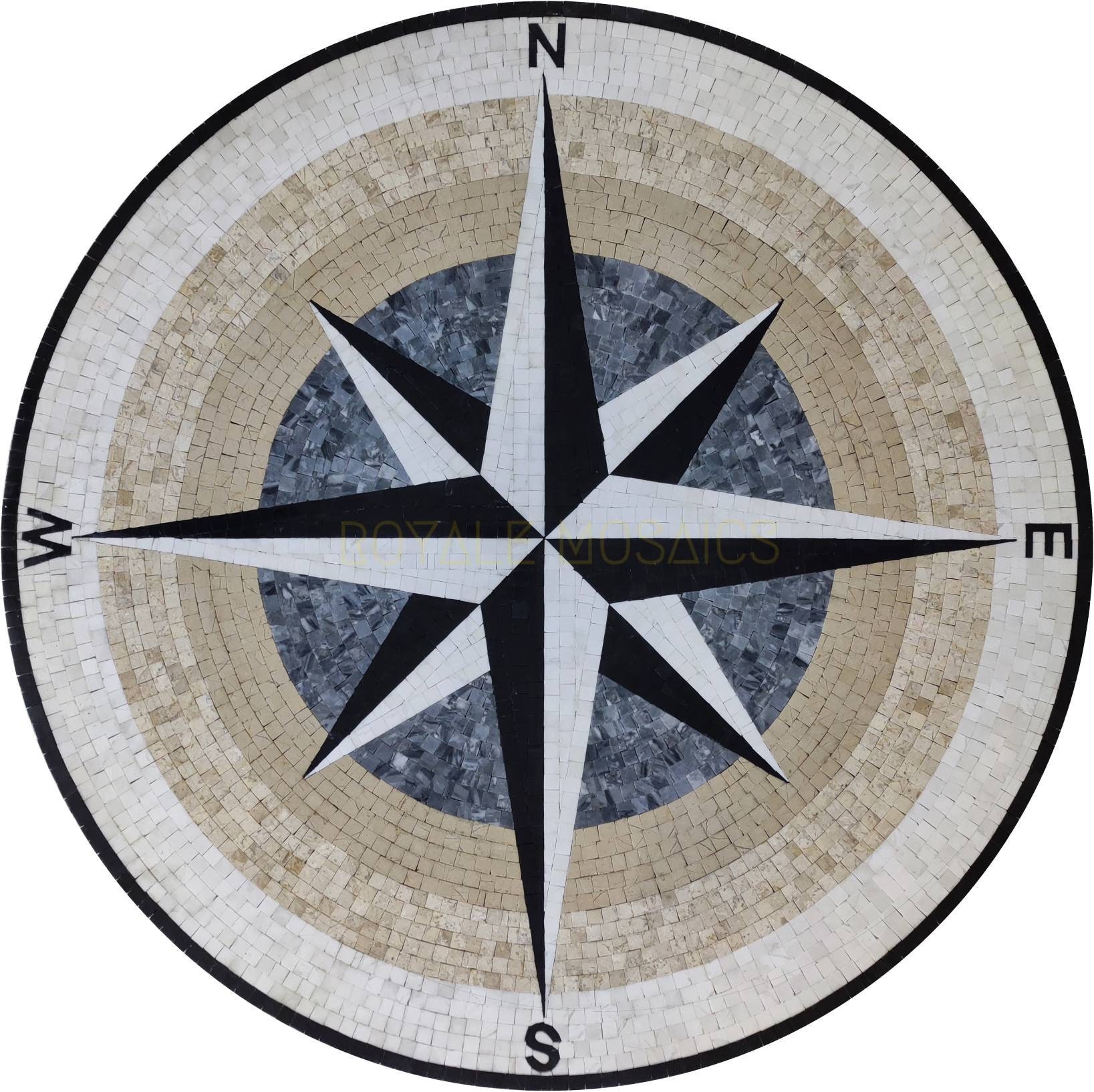 Compass Nautical Marble Mosaic With NSEW Cardinals Round Star - Etsy