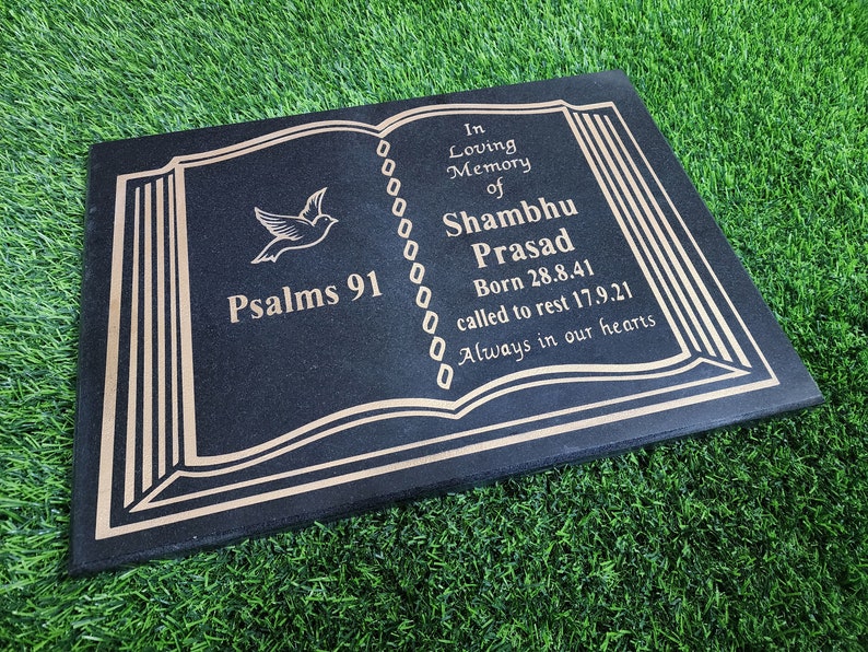 Book Style Engraved Black Granite Memorial Plaque: Personalisable ...