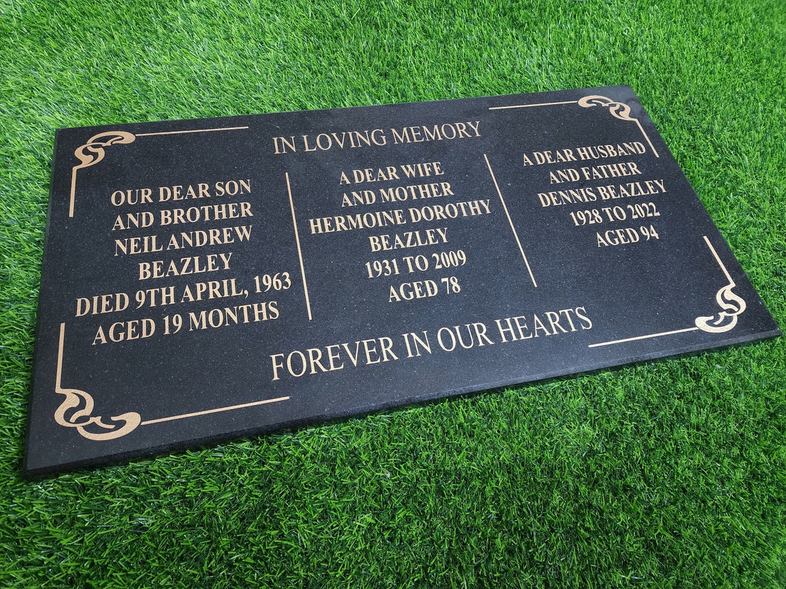 3 Person Headstone for Cemetery Engraved Large Memorial Grave Marker Personalized Plaque Black ...