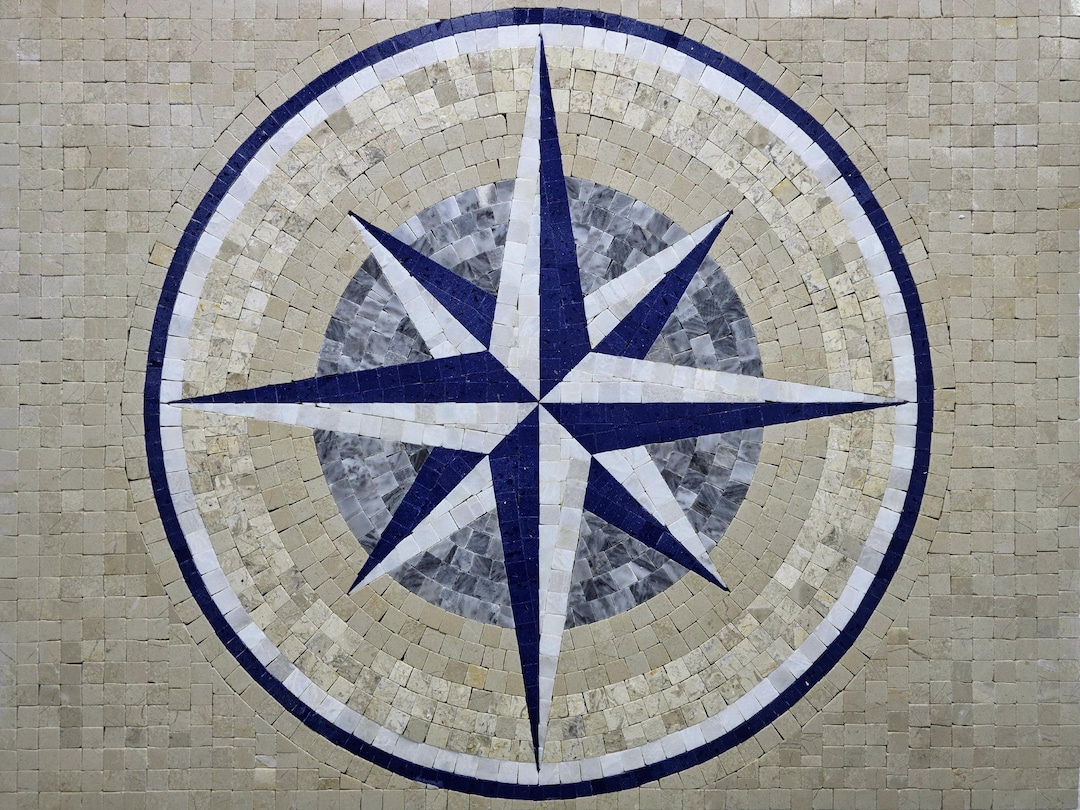 Rectangular Compass Marble Mosaic Medallion Artwork for Walls, Floors ...