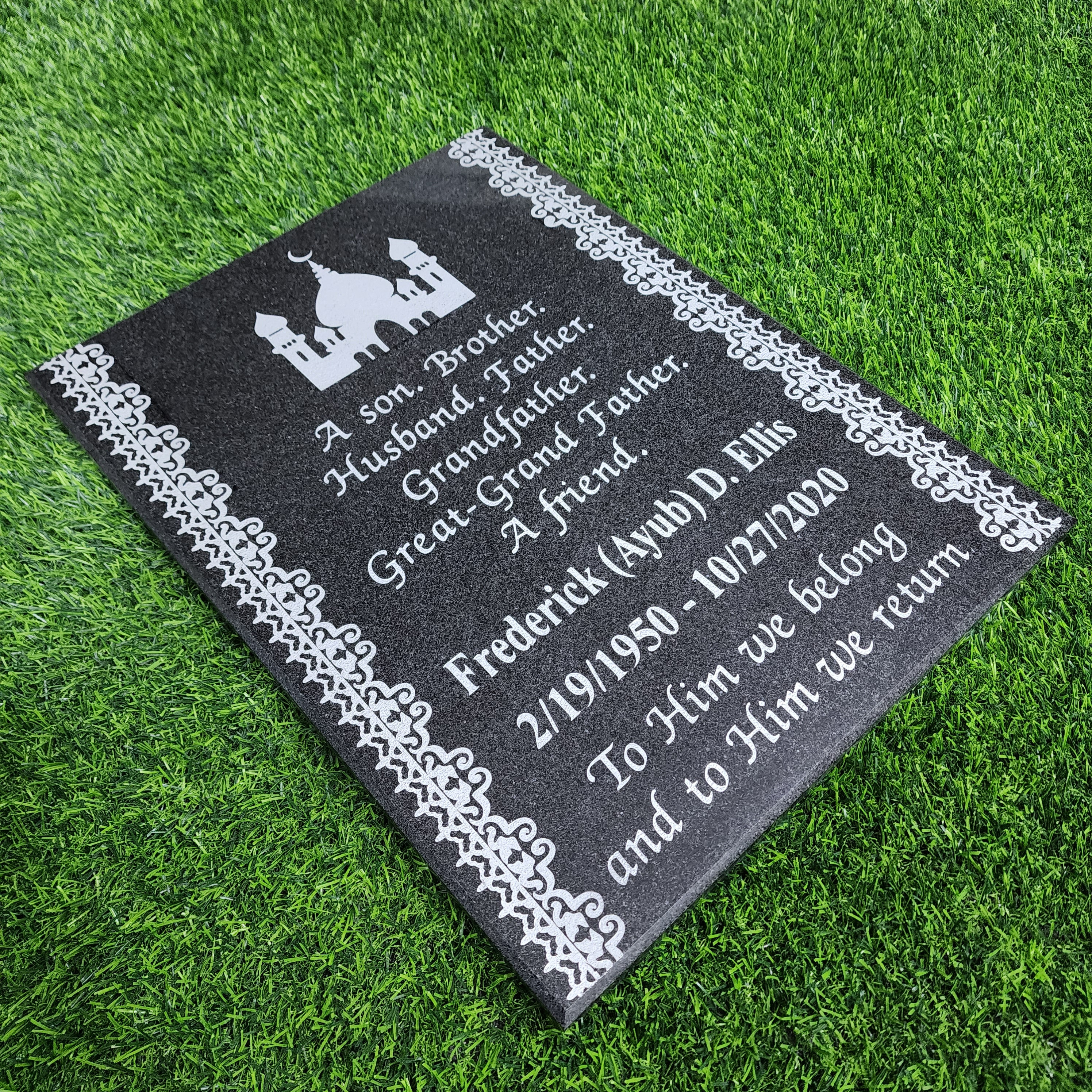 Islamic Black Granite Mosque Design Muslim Headstone: Engraved Vertical ...