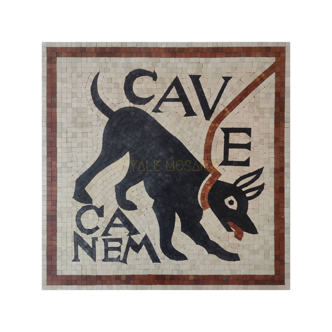 Cave Canem Dog Marble Mosaic Medallion: Handmade Natural Stone Artwork ...
