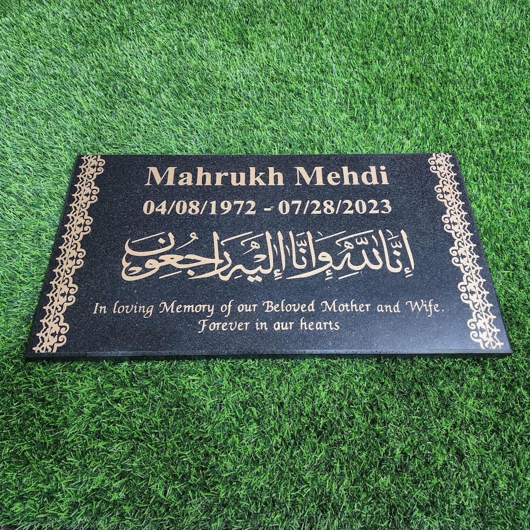 Islamic Memorial Grave Marker Black Granite Engraved Headstone for ...