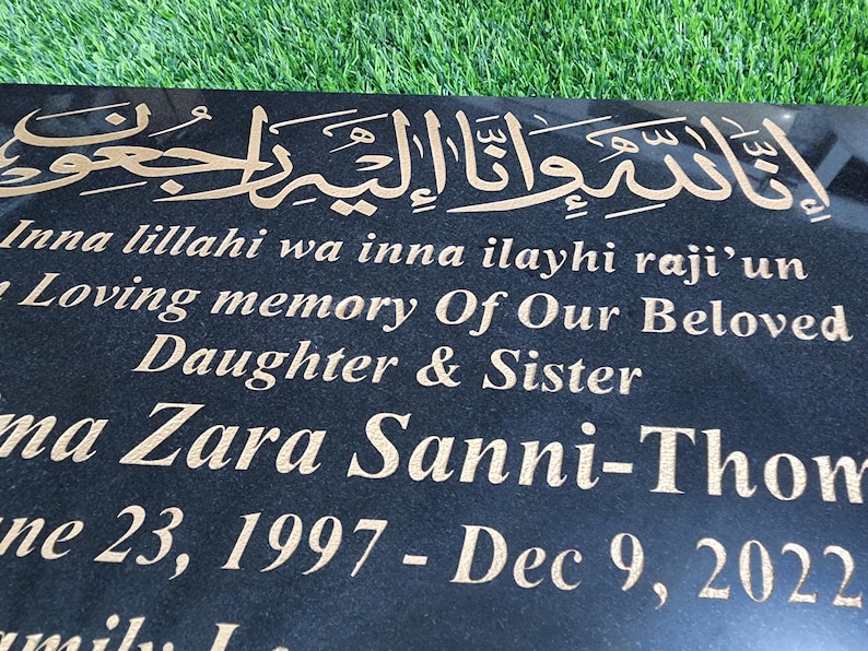 Engraved Black Granite Muslim Memorial Headstone: Custom Islamic ...