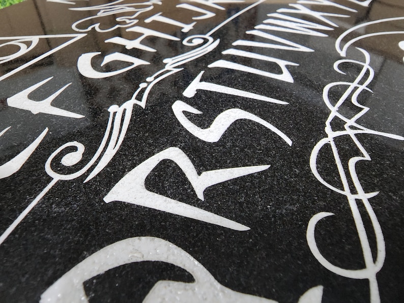 Ouija Board Black Granite Engraved Stone ABC 123 GOODBYE - Etsy
