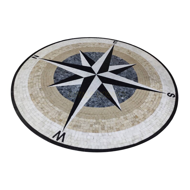 Compass Nautical Marble Mosaic With NSEW Cardinals Round Star - Etsy