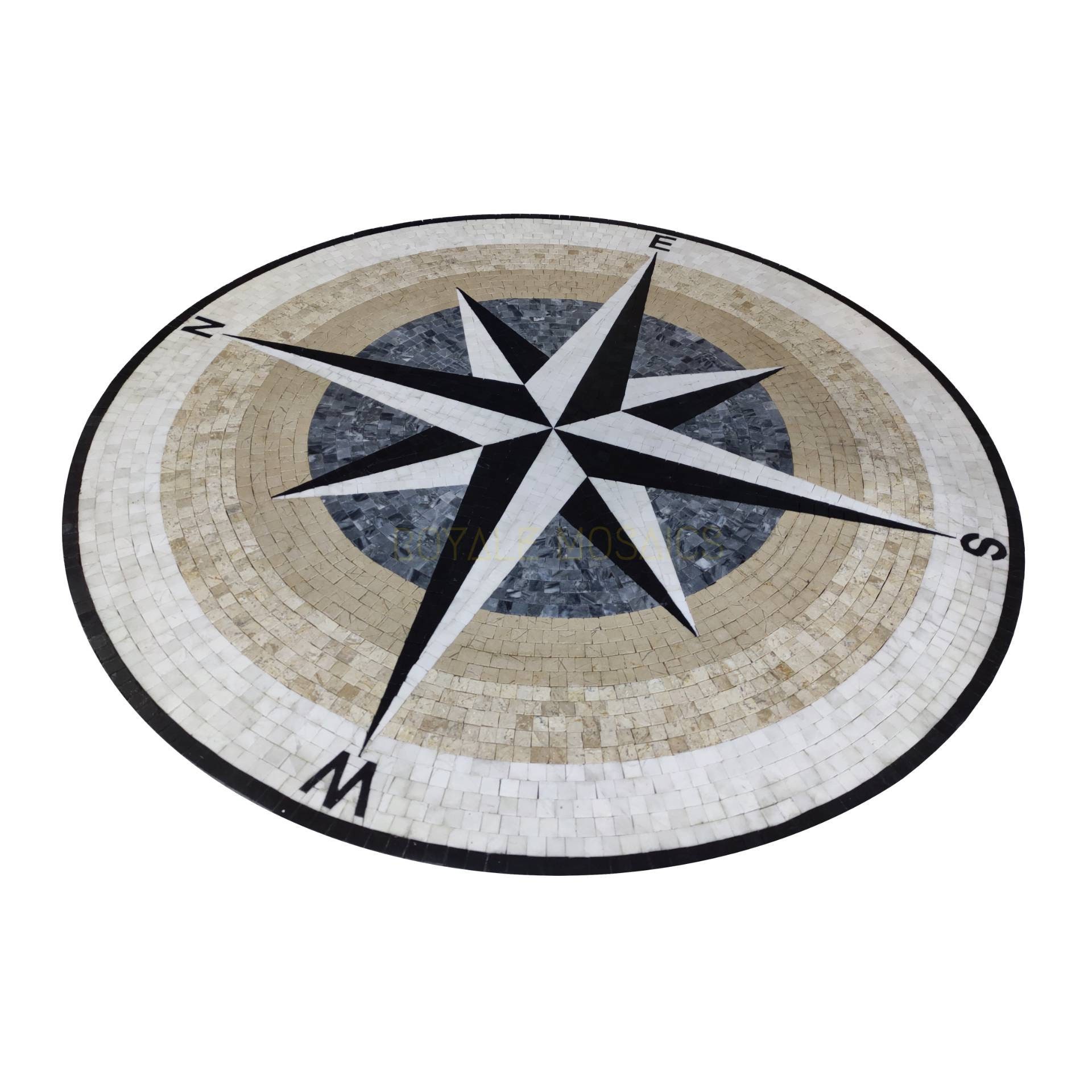 Marble Compass Rose Mosaic Art - Handmade Nautical Star Inlay Luxury ...