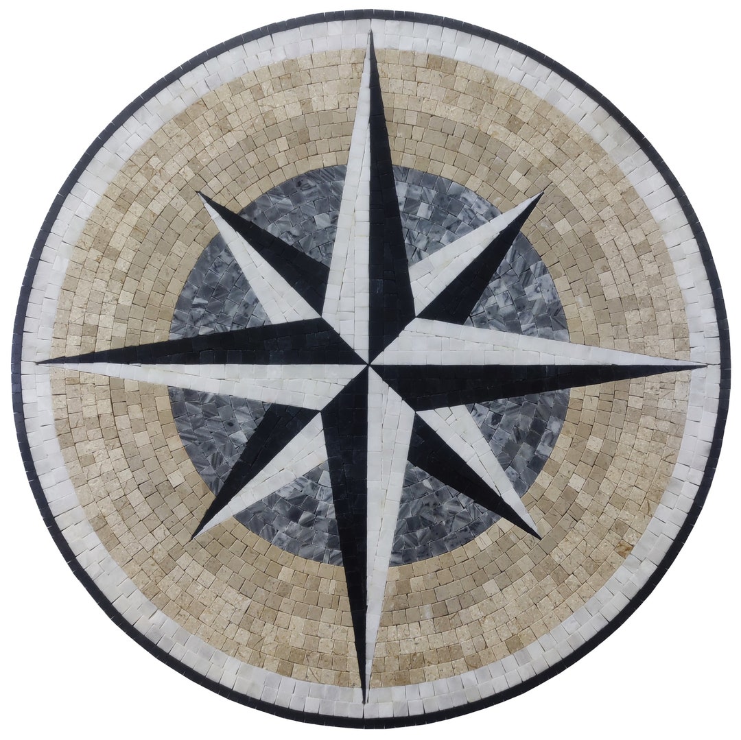 Nautical Compass Marble Mosaic Medallion: Handmade Natural Stone Art - Etsy