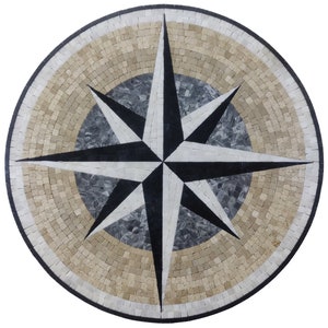 Nautical Compass Marble Mosaic Medallion: Handmade Natural Stone Art - Etsy