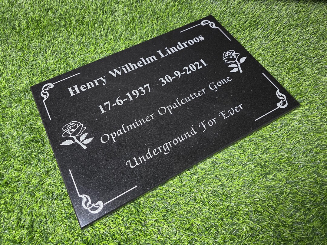 Personalized Black Granite Memorial Plaque With Flowers Design - Custom ...