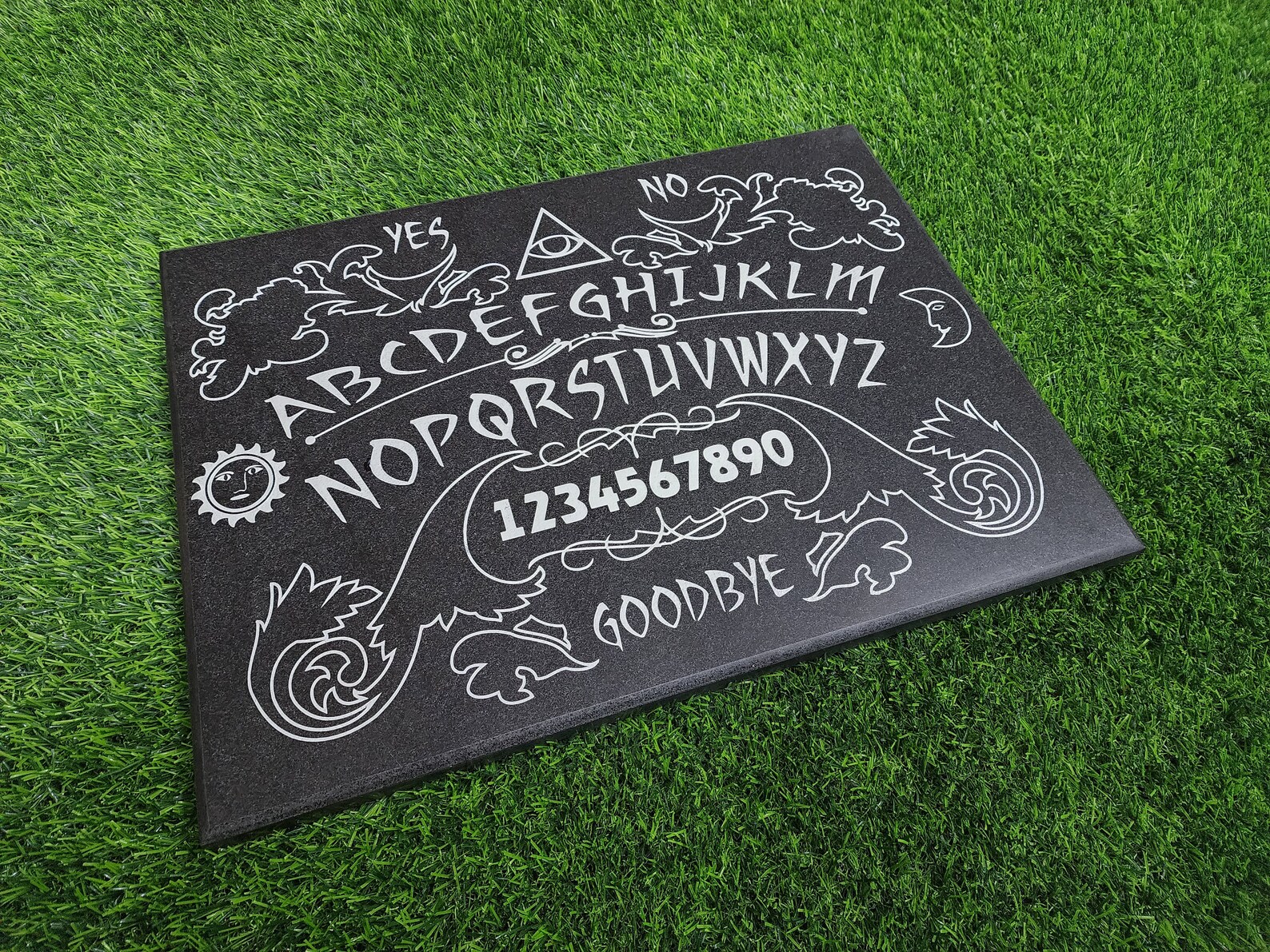 Ouija Board Black Granite Engraved Stone ABC 123 GOODBYE - Etsy