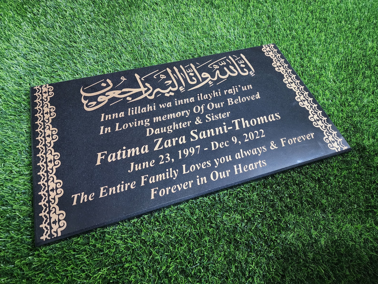 Engraved Black Granite Muslim Memorial Headstone: Custom Islamic ...