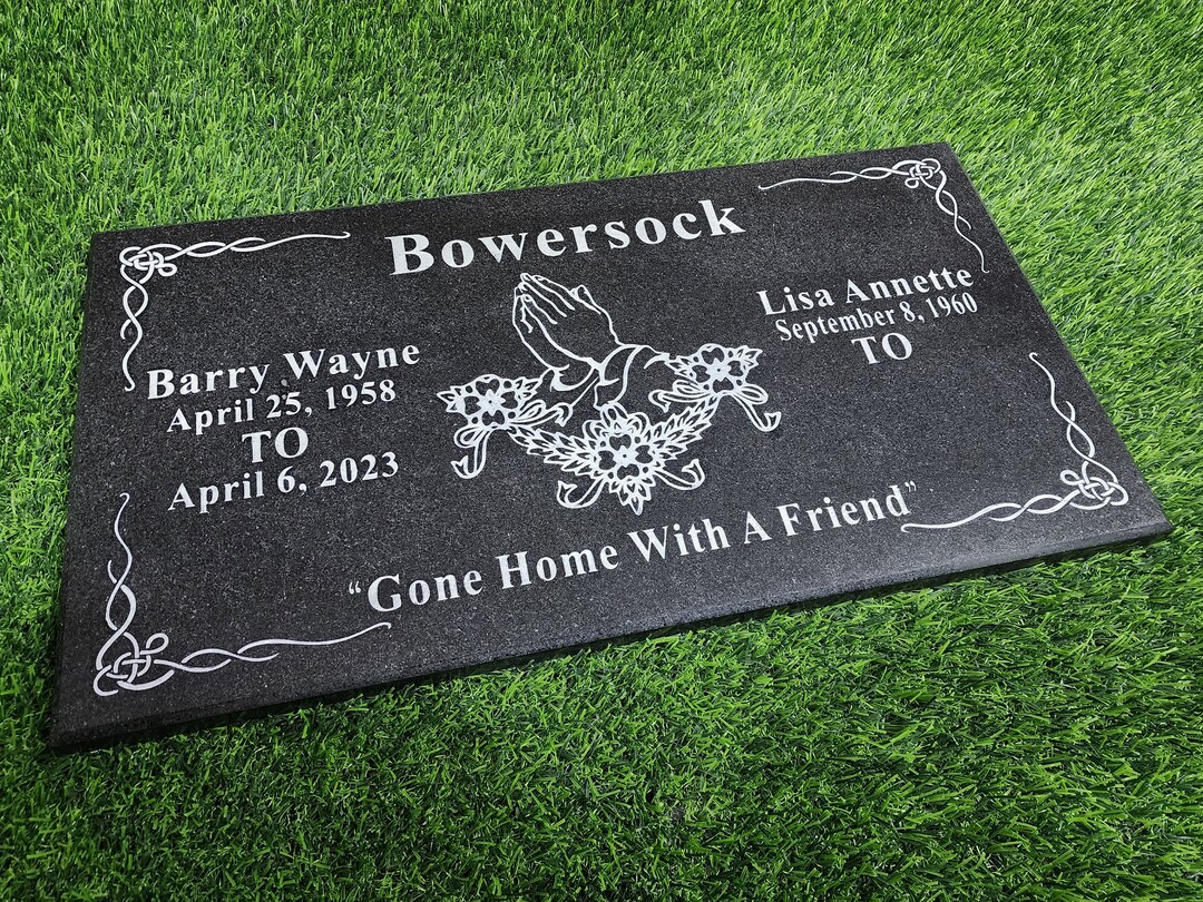 Praying Hands Motif Memorial Grave Headstone for Cemetery Natural Black ...