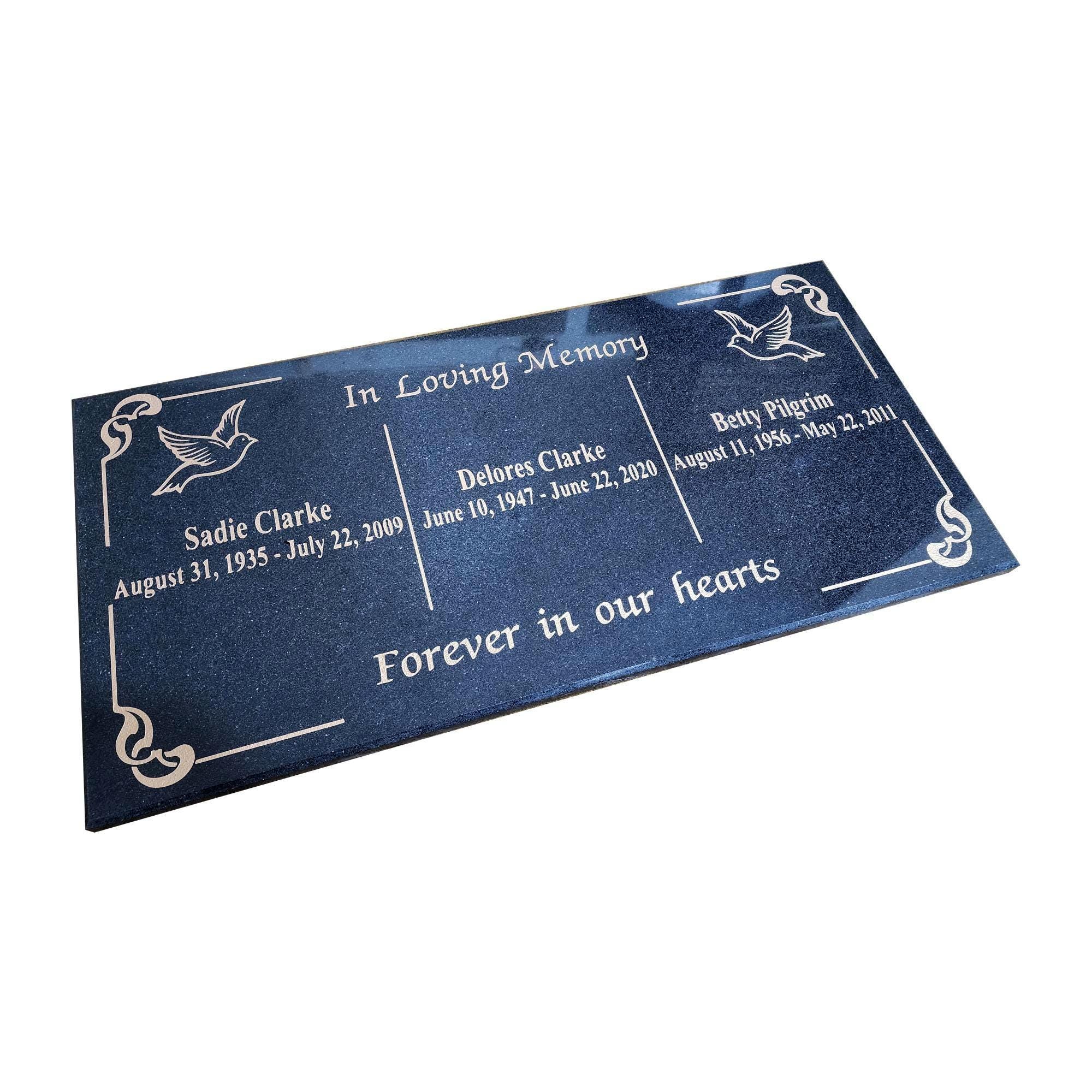 Engraved Black Granite Headstone: 3 People Burial Plaque, Birds Design ...