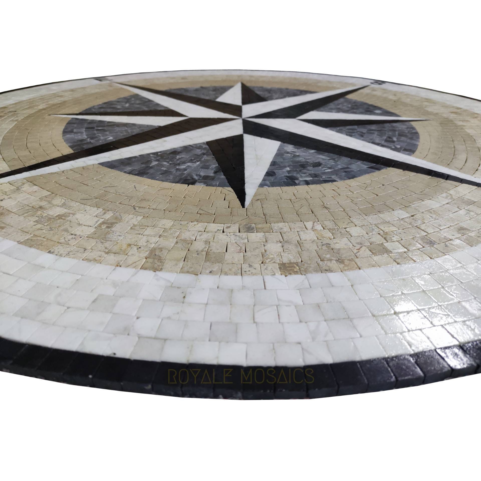 Compass Nautical Marble Mosaic With NSEW Cardinals Round Star - Etsy