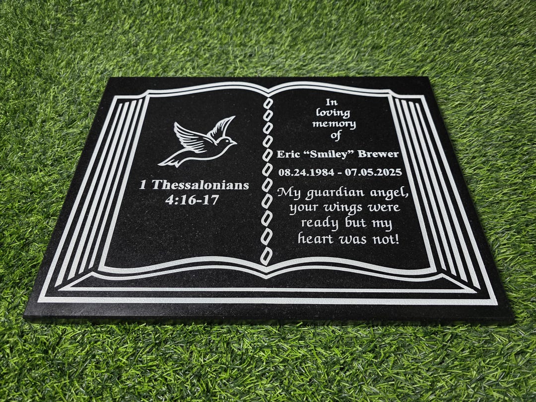Personalized Black Granite Memorial Plaque With Bible Verse & Dove ...