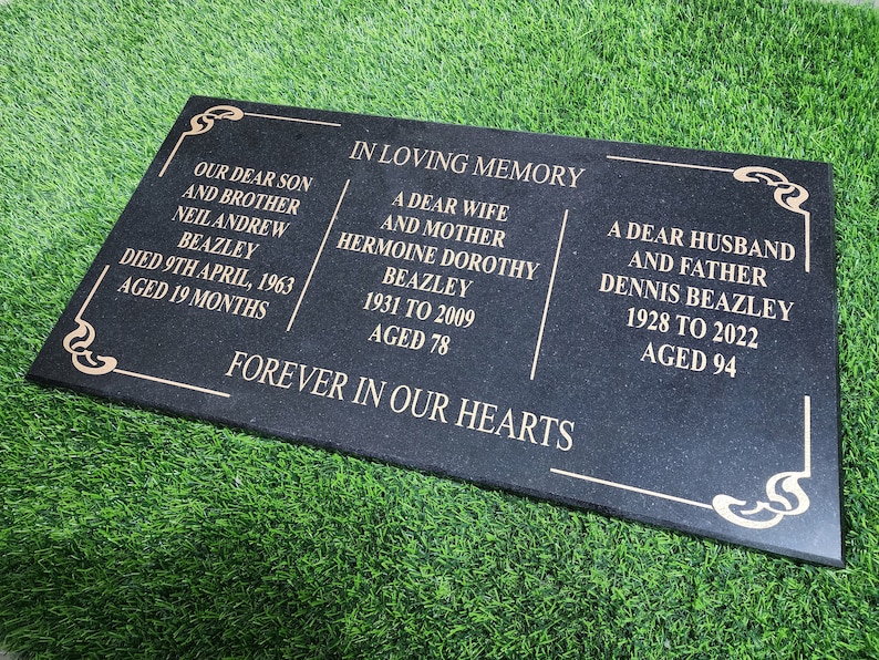 Engraved Black Granite 3-person Headstone: Cemetery Memorial Plaque - Etsy