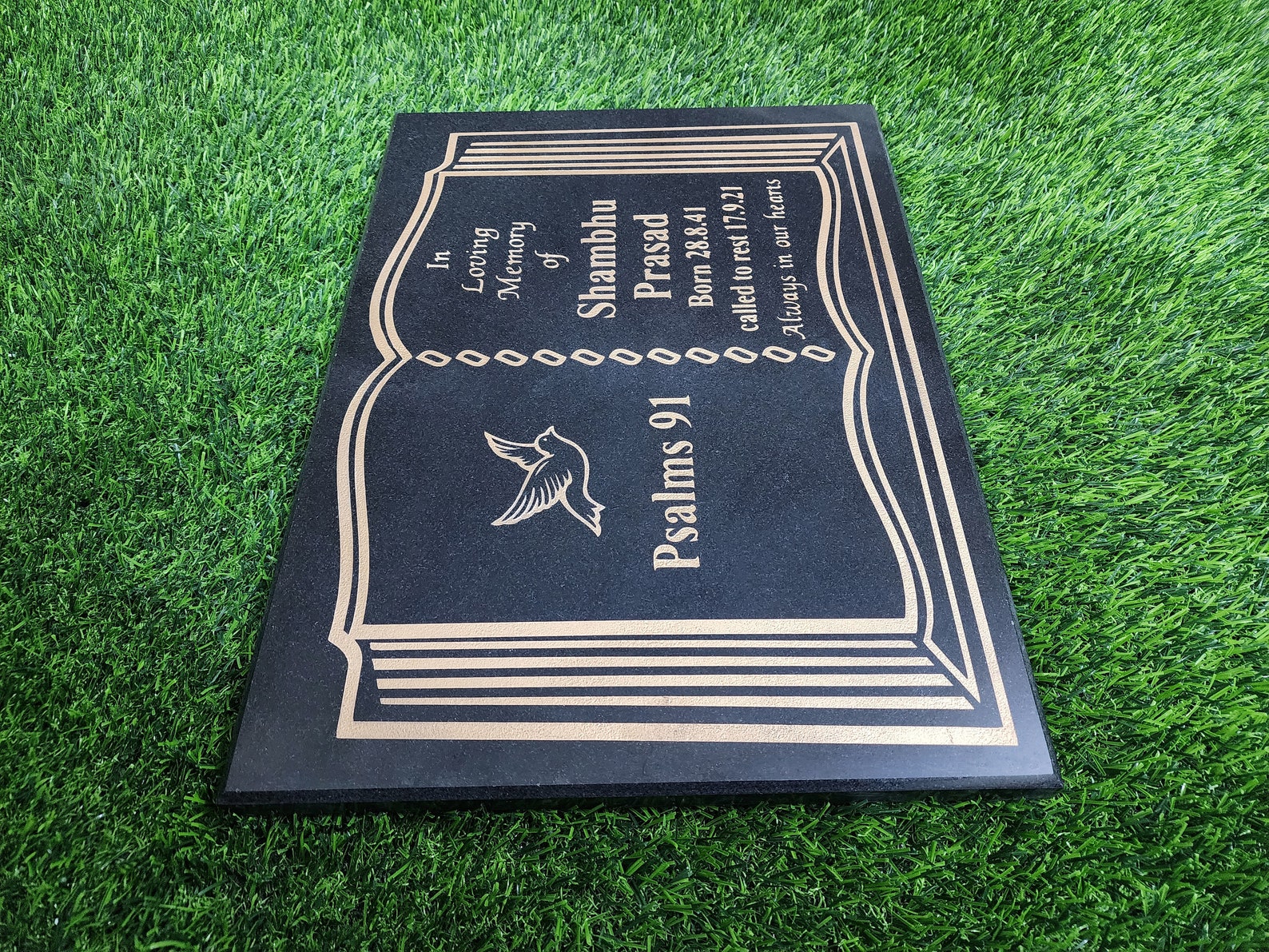Book Style Engraved Black Granite Memorial Plaque: Personalisable ...