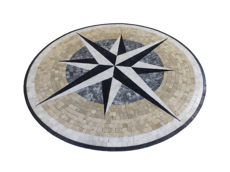 Nautical Compass Marble Mosaic Medallion: Handmade Natural Stone Art - Etsy