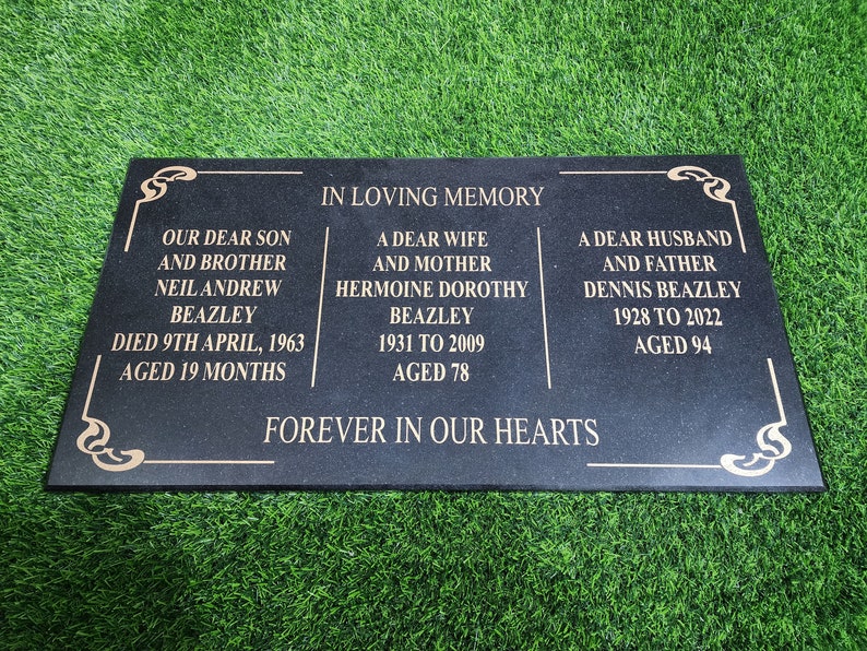 Engraved Black Granite 3-person Headstone: Cemetery Memorial Plaque - Etsy
