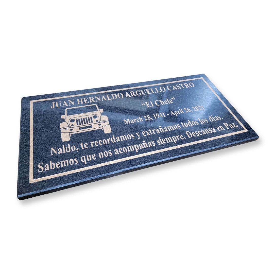 24x12 Black Granite Car Design Memorial Plaque for Graveyard, Engraved ...