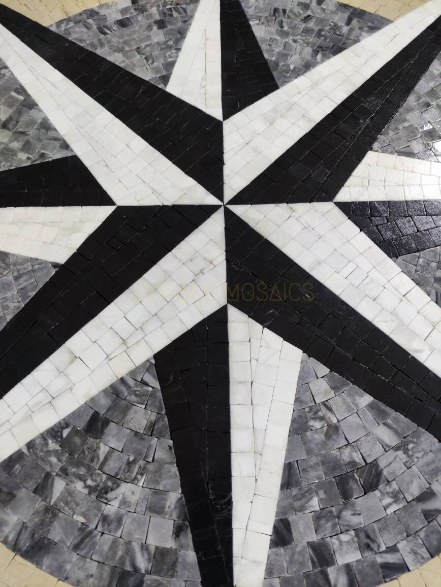 Compass Nautical Marble Mosaic With NSEW Cardinals Round Star - Etsy
