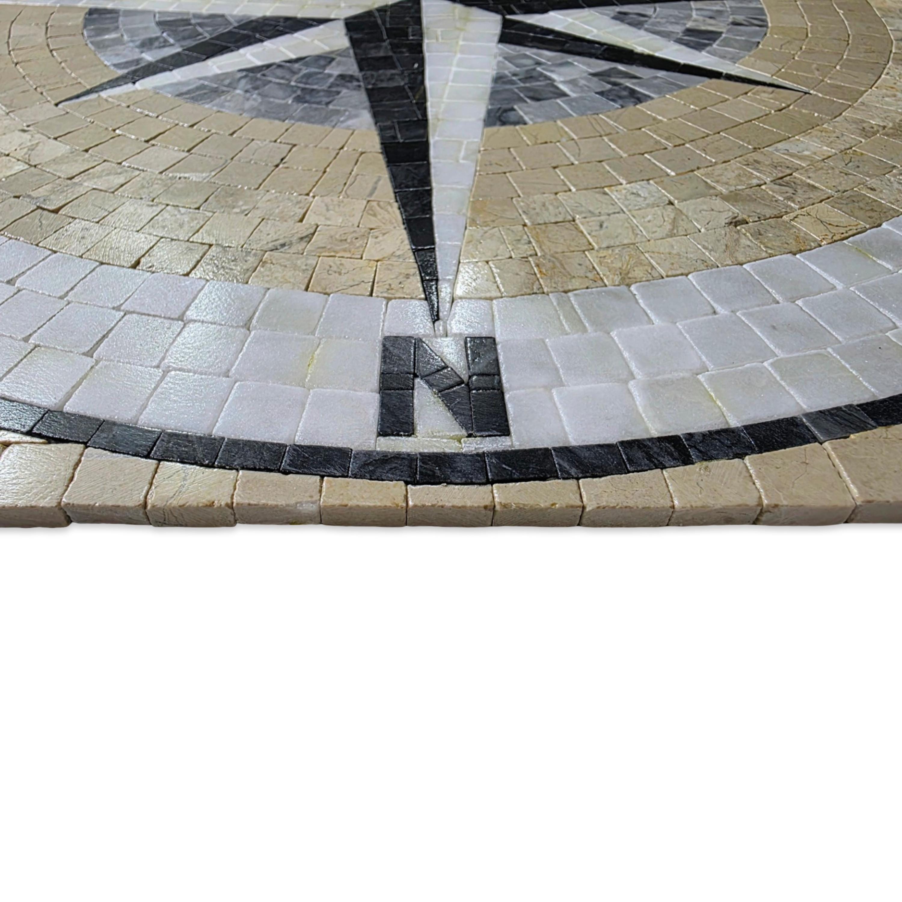 Marble Compass Rose Mosaic Artwork – N–E–S–W Cardinal Points Floor and ...