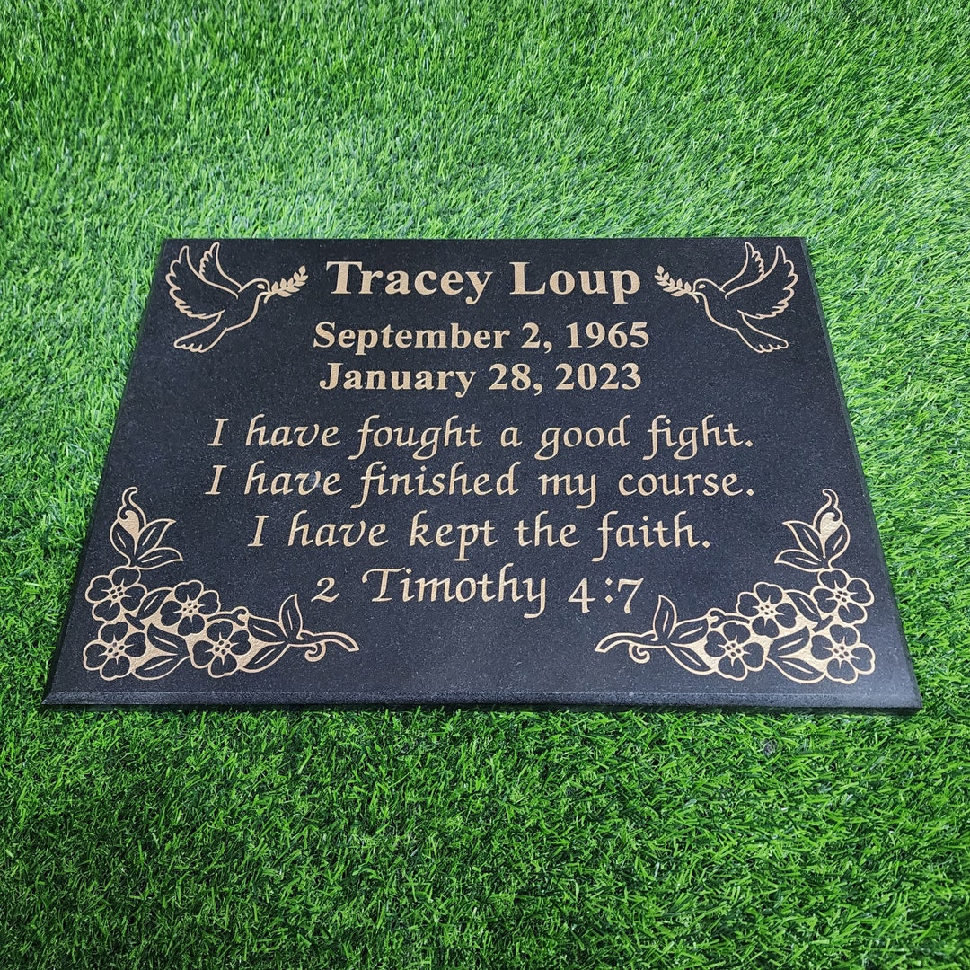 Memorial Black Granite Grave Marker Dogwood Flowers & Doves Angels ...