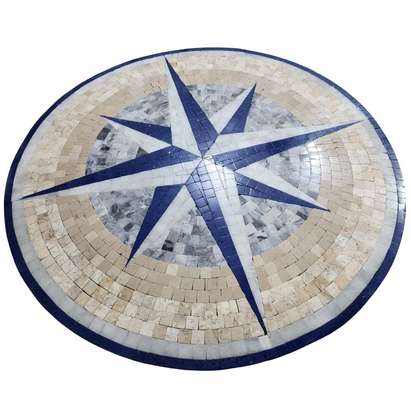 Nautical Compass Rose Marble Mosaic With Dark Blue Handmade Round Stone ...