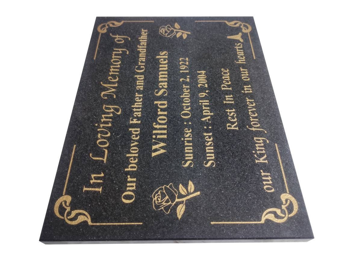 Engraved Black Granite Memorial Grave Marker - Personalized Headstone ...