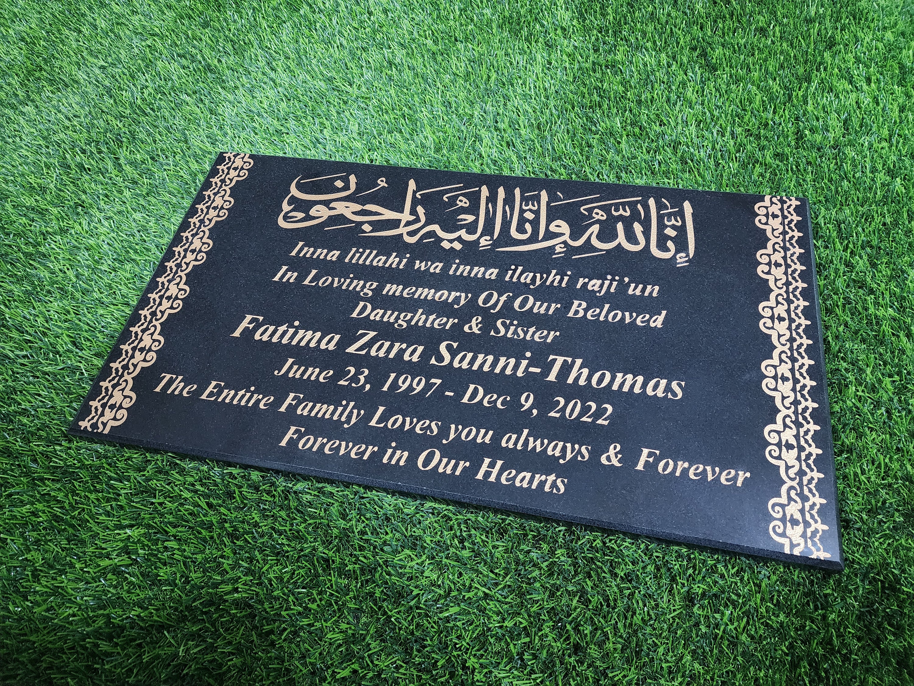 Engraved Black Granite Muslim Memorial Headstone: Custom Islamic ...