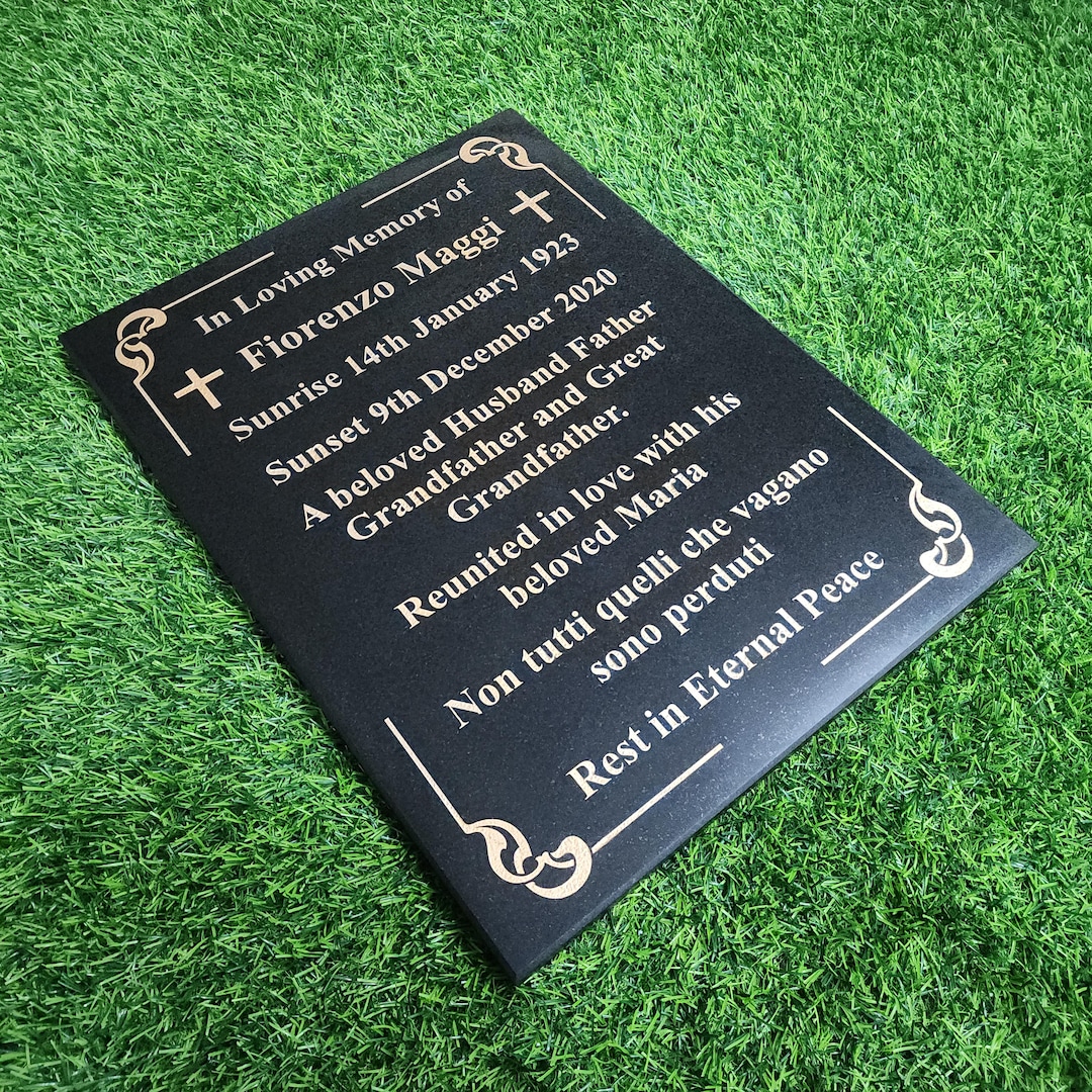 Vertical Cross Black Granite Engraved Headstone - Memorial Plaque - in ...