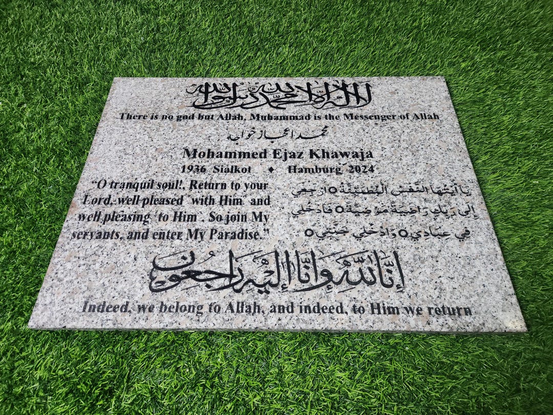 Grey Dotted Granite Memorial Headstone With Custom Islamic Arabic ...